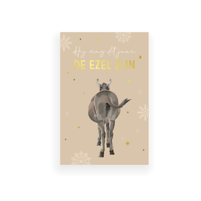Grappige kerstkaart met kont van ezel met goudfolie en ronde hoeken