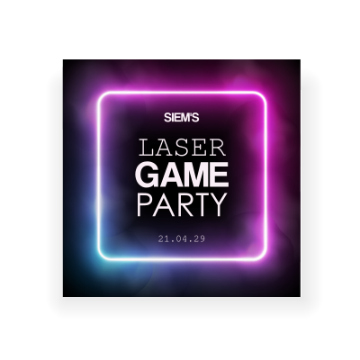 Lasergame kinderfeestje uitnodiging met neon laser en kader