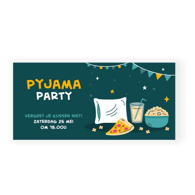 Pyjama party verjaardag uitnodiging met party snacks