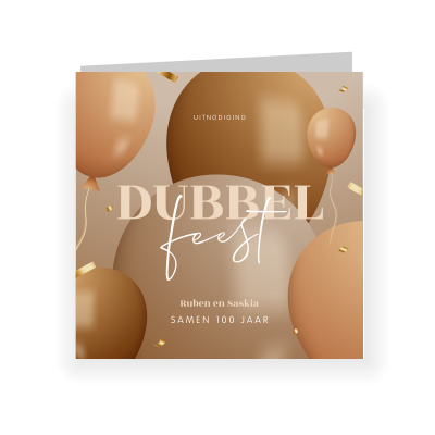 Feestelijke uitnodiging samen 100 jaar met ballonnen en confetti