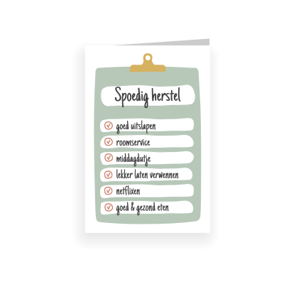 Beterschapskaart spoedig herstel checklist clipboard