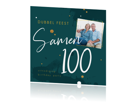 Uitnodiging verjaardag samen 100 met foto